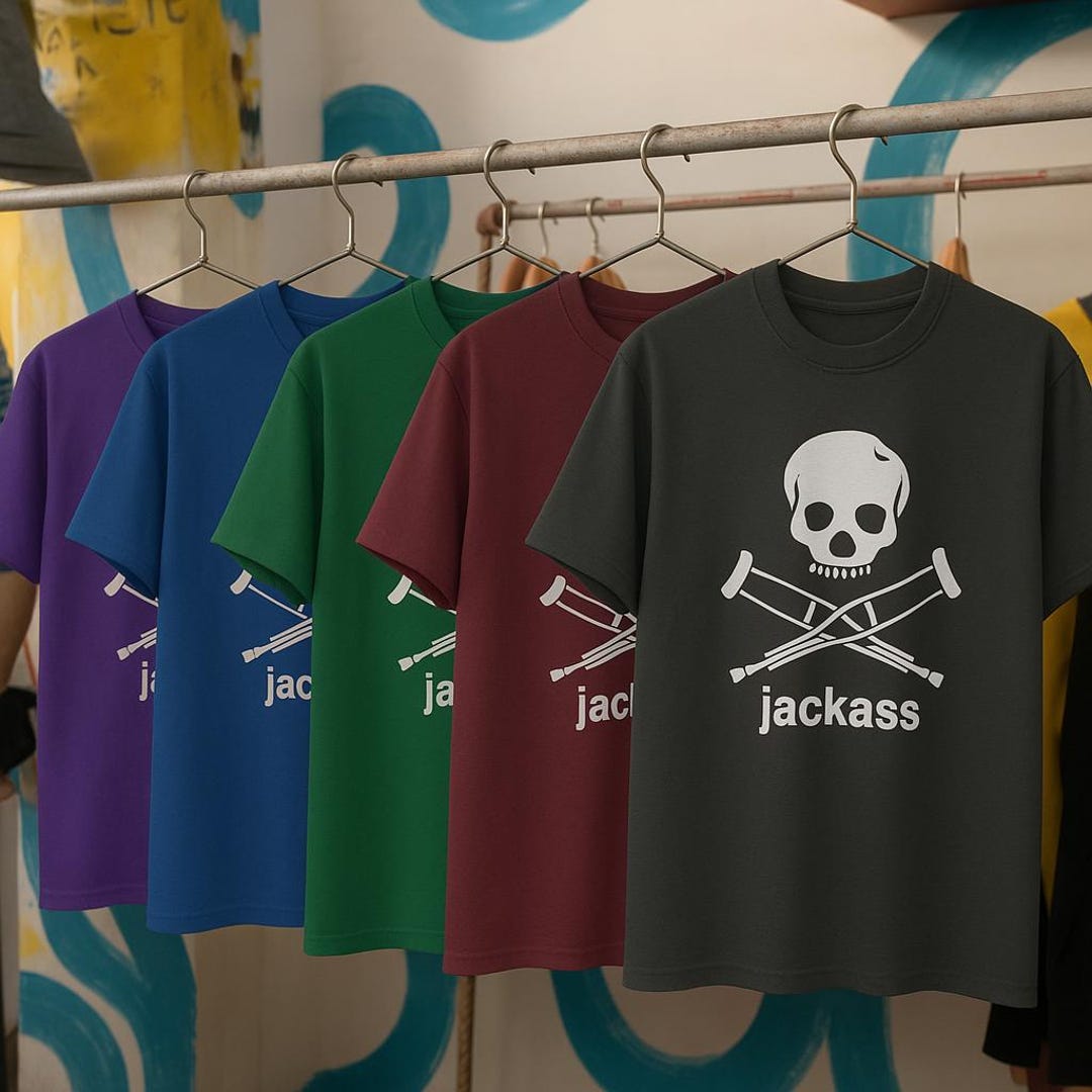 Jackass Skull Logo Unisex Heavy Cotton T-shirt, Funny Graphic Tee, Crutches Crossbones Shirt ...
