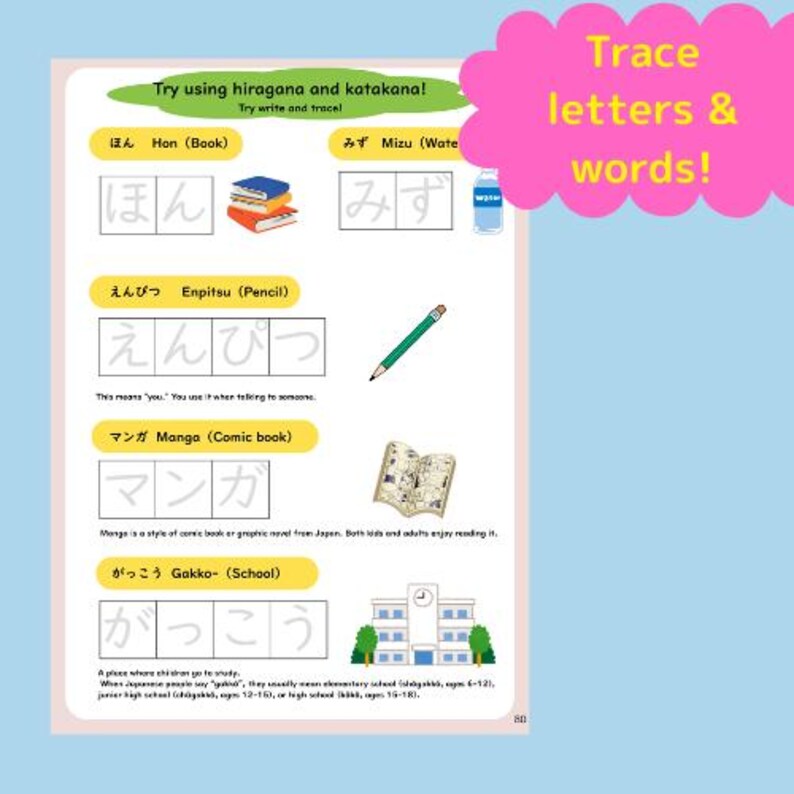 Japanese Hiragana Katakana Tracing Workbook PDF – 82 Pages With Romaji ...