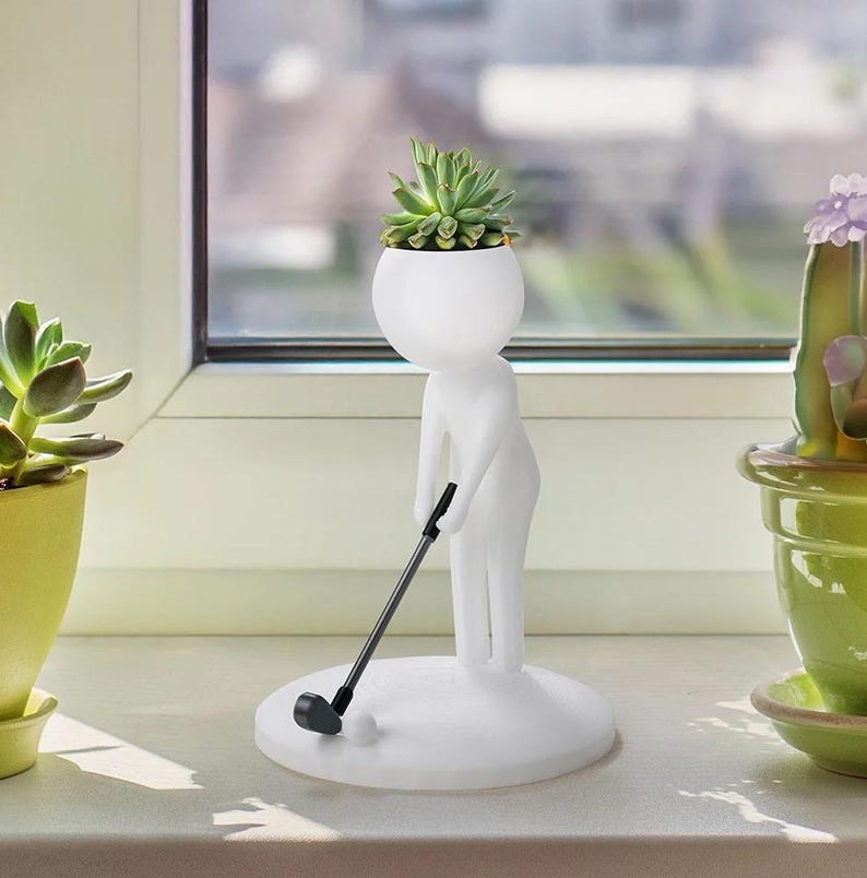 3D Printed Golf Succulent Planter With Custom Name, Golfer Design Plant ...