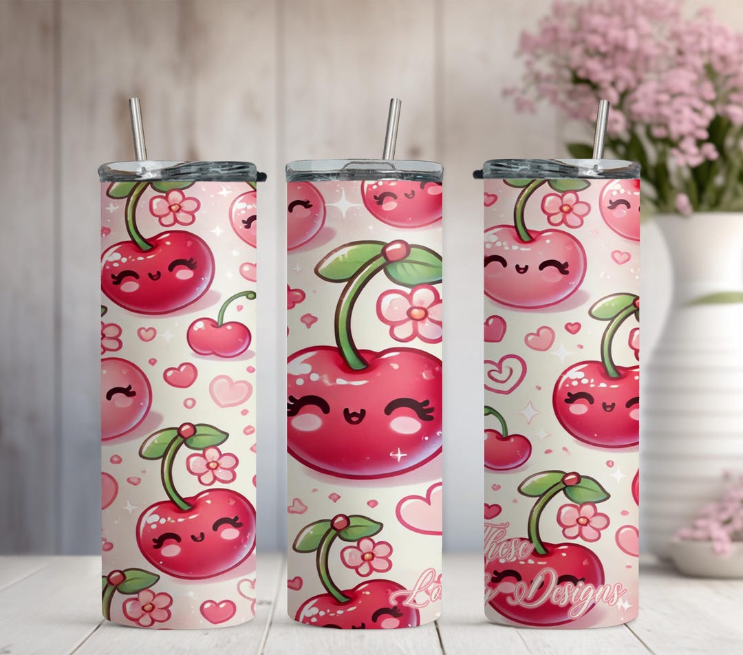 Cherry Tumbler Wrap PNG | Red Cherries Sublimation Design for 20oz ...