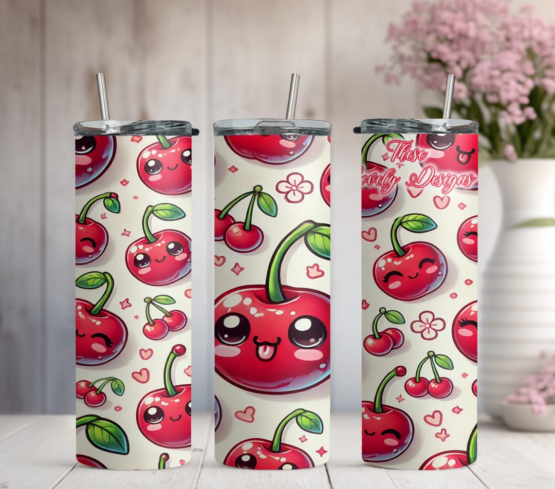 Cherry Tumbler Wrap PNG | Red Cherries Sublimation Design for 20oz ...