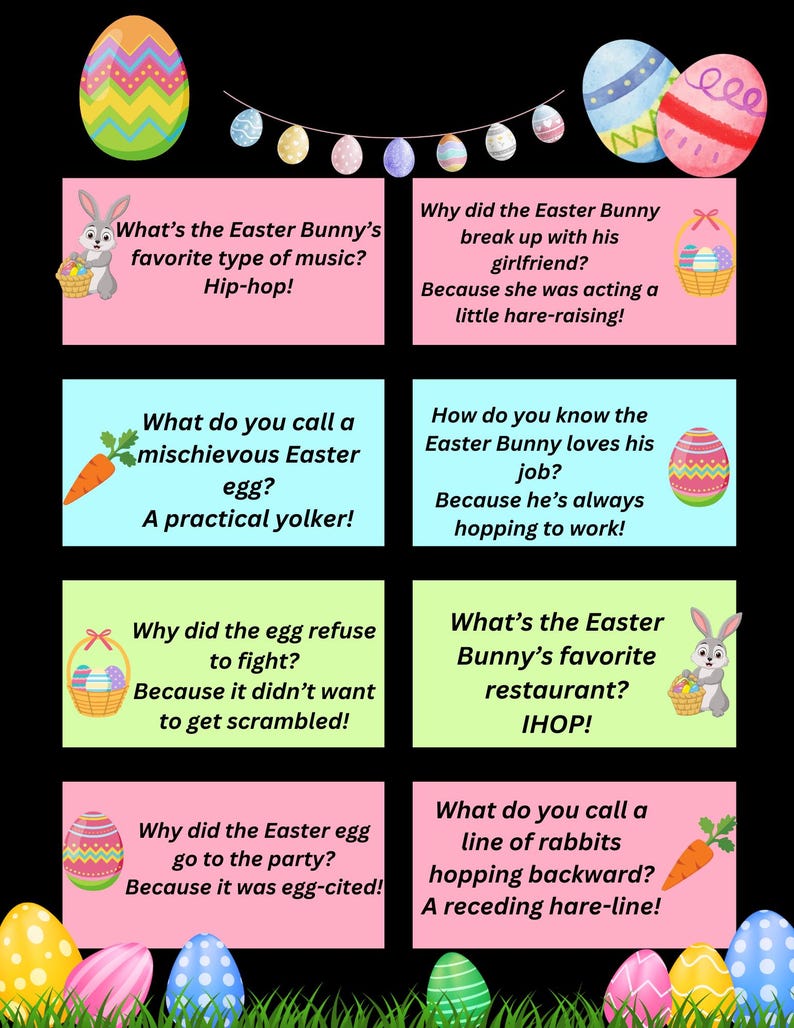 Funny Easter Printable Cards Jokes Easter Card Pack Cute Easter Jokes ...