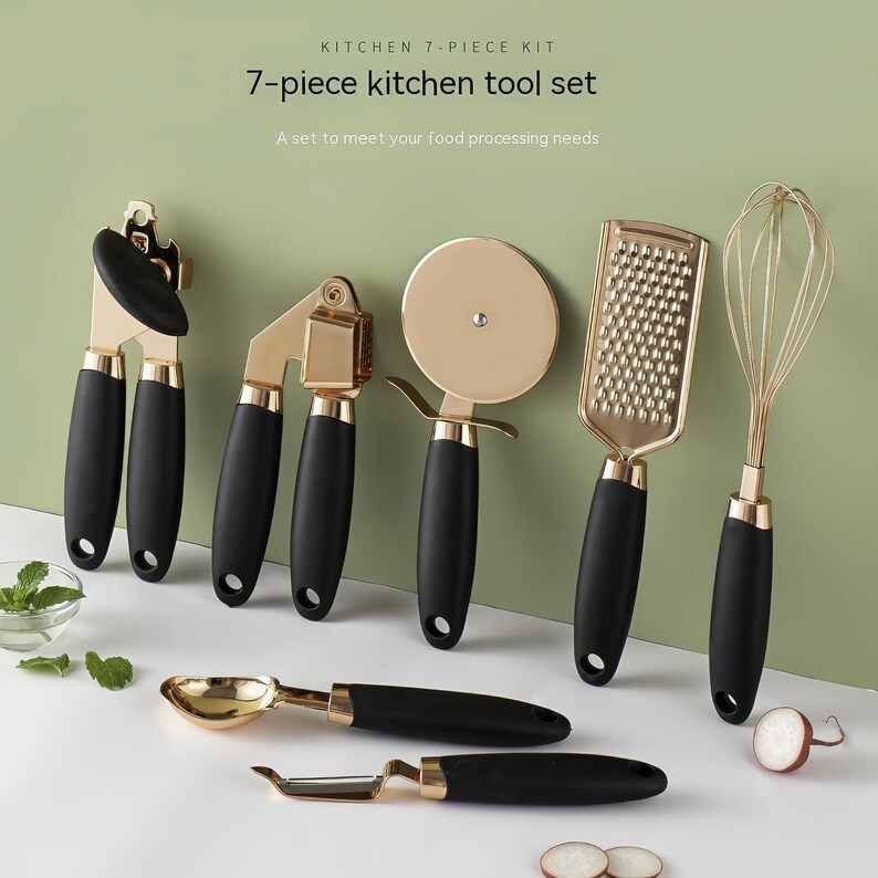 Rose Gold Stainless Steel Kitchen Tool Set – 7PC Utensil Set With ...