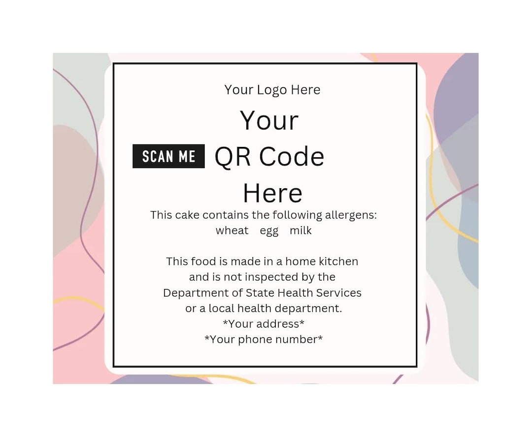 Custom Cottage Food Labels, QR Code & Allergen Info (12 Stickers/sheet ...