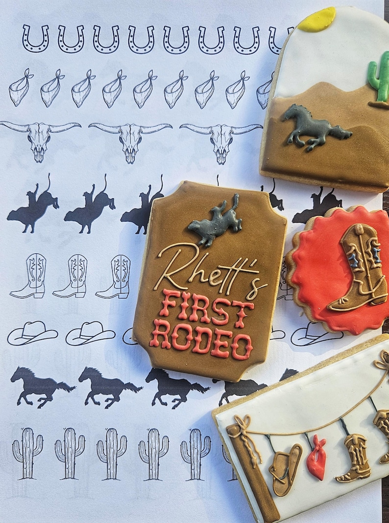 First Rodeo Royal Icing Transfer Template, Western Cookie Decor ...