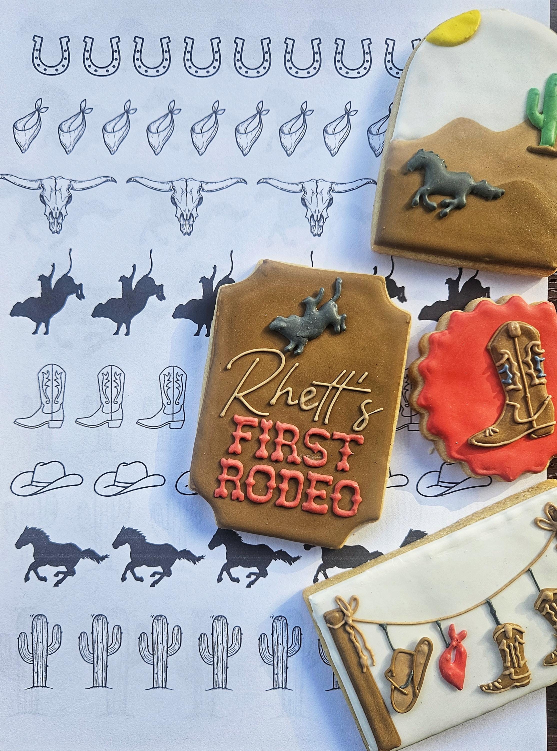 First Rodeo Royal Icing Transfer Template, Western Cookie Decor ...