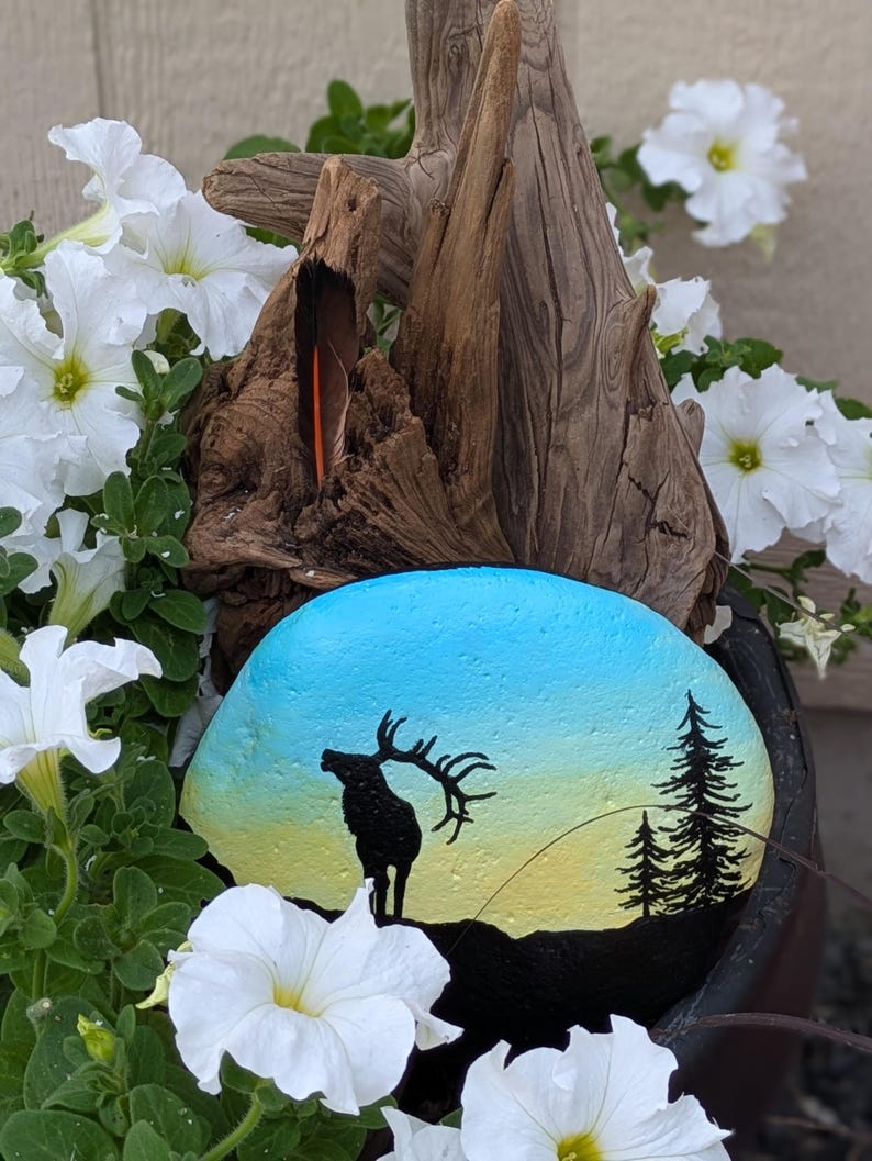 Hand-painted Elk Rock Art: Large Wildlife Garden Decor Stone - Etsy