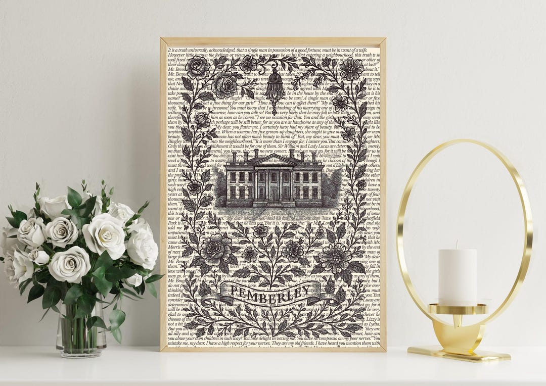 Pride and Prejudice Art Print: Pemberley Illustration, Vintage Bookish ...