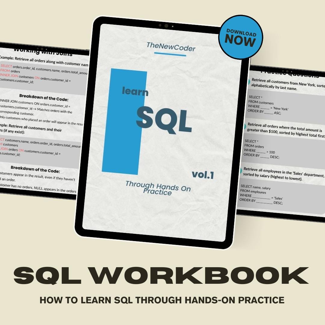 SQL Practice Workbook Volume 1 | Learn SQL With Hands-on Exercises & Real-world Challenges ...