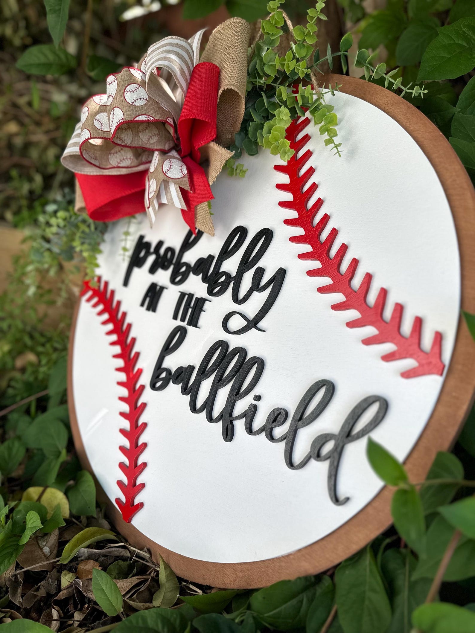 Baseball Door Hanger | Probably at the Ballfield | Wooden Door Hanger ...