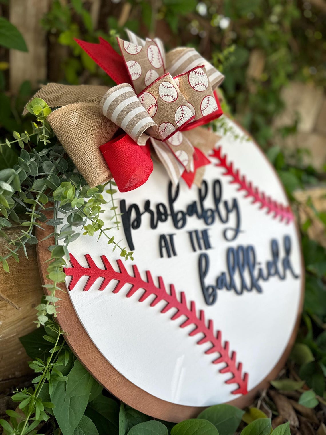 Baseball Door Hanger | "probably at the Ballfield" Wooden Sign - Etsy