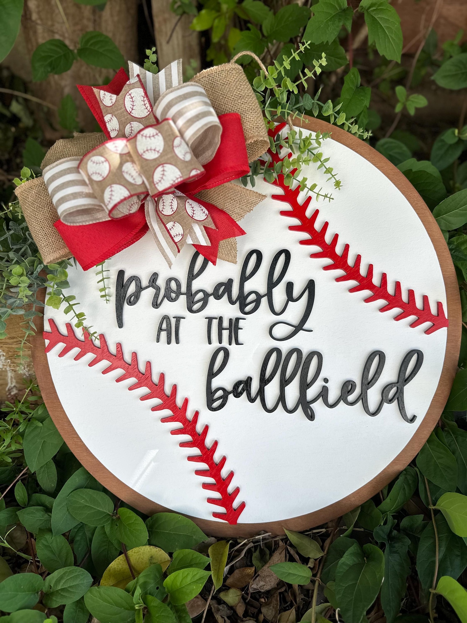 Baseball Door Hanger | Probably at the Ballfield | Wooden Door Hanger ...
