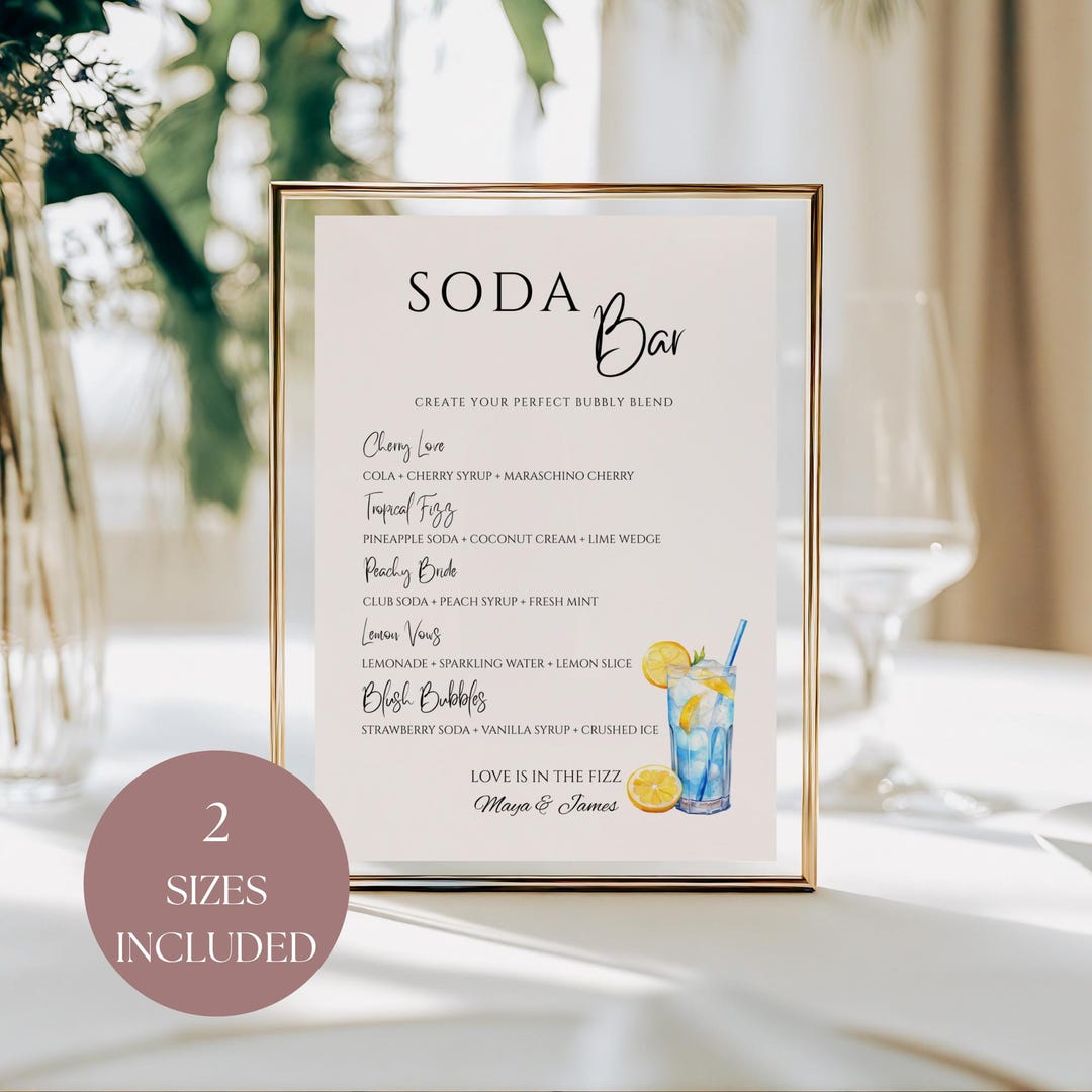 Soda Bar Menu for Wedding, Editable Drink Menu Template, Non-alcoholic ...