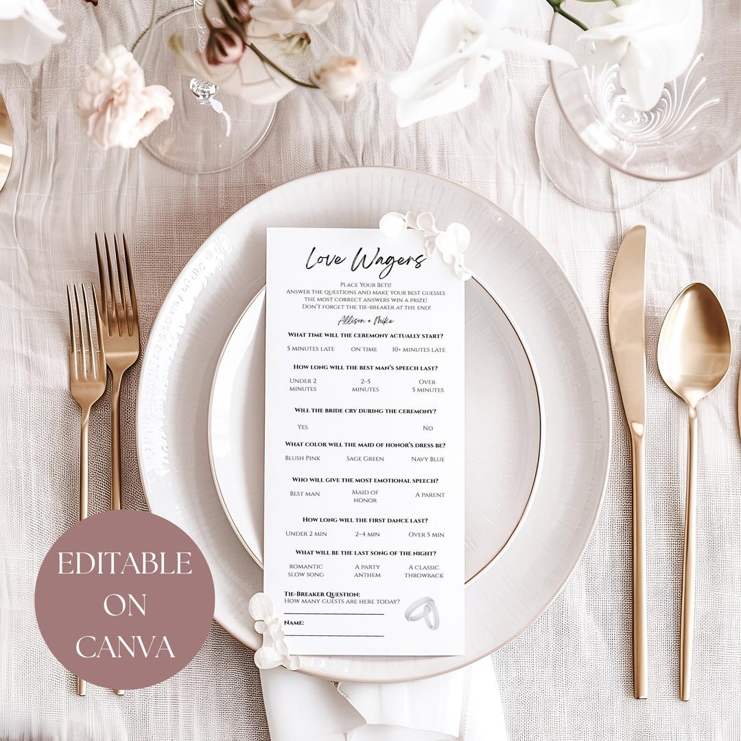 Wedding Prop Bet Template, Fun Reception Game, Editable Printable Card ...