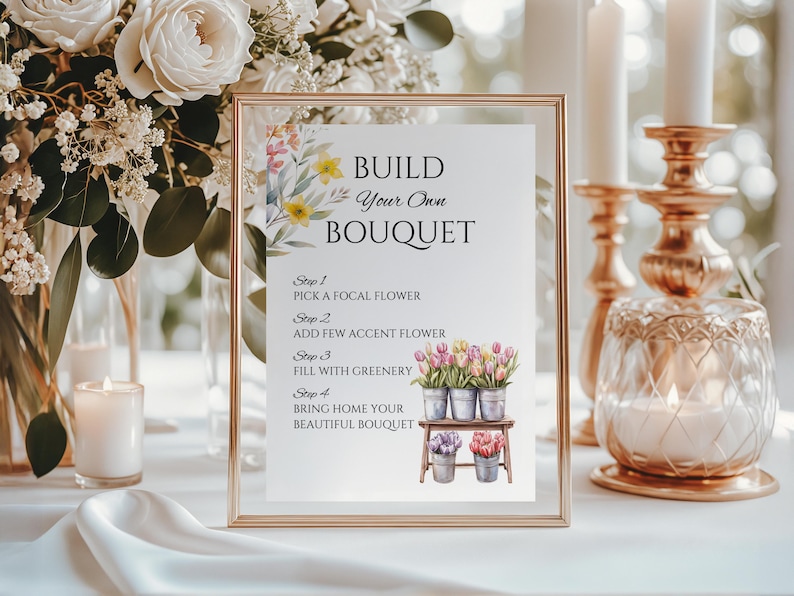 Build Your Own Bouquet Bar Sign, Editable Floral Template for Bridal ...