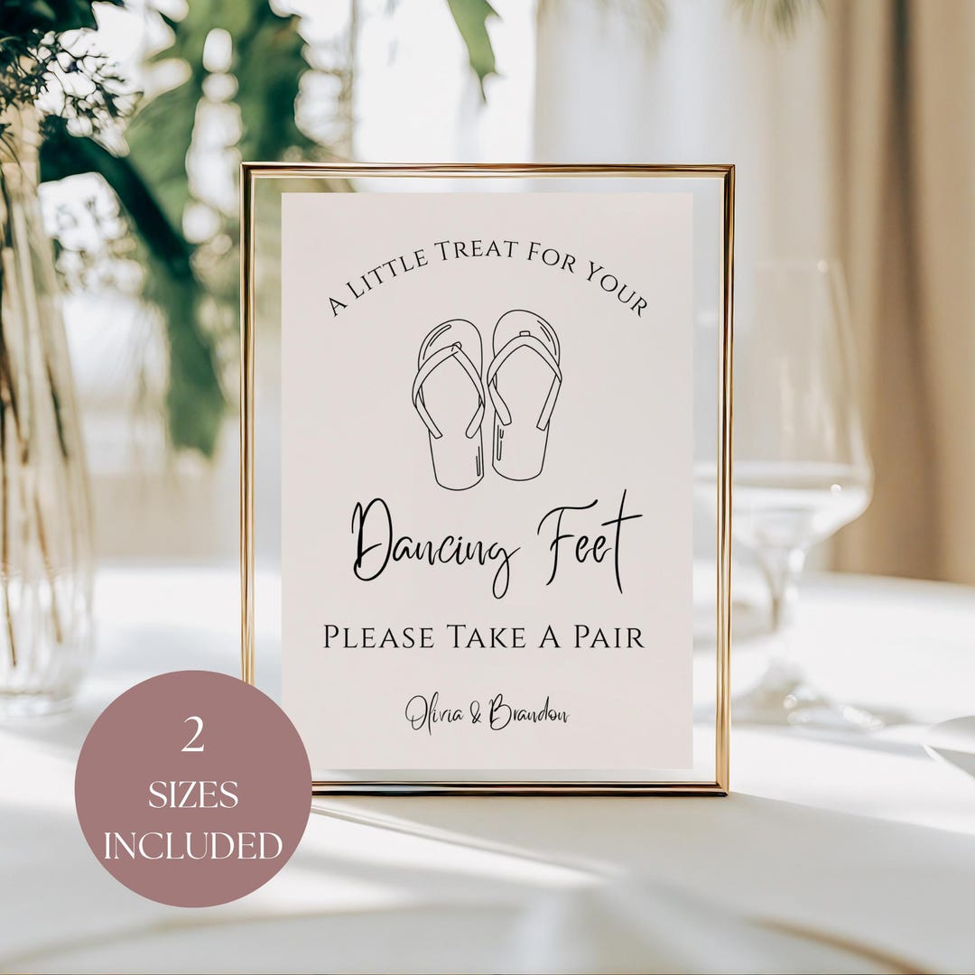 Signage for Slippers Wedding, Fun Dancing Feet Sign Template, Editable ...