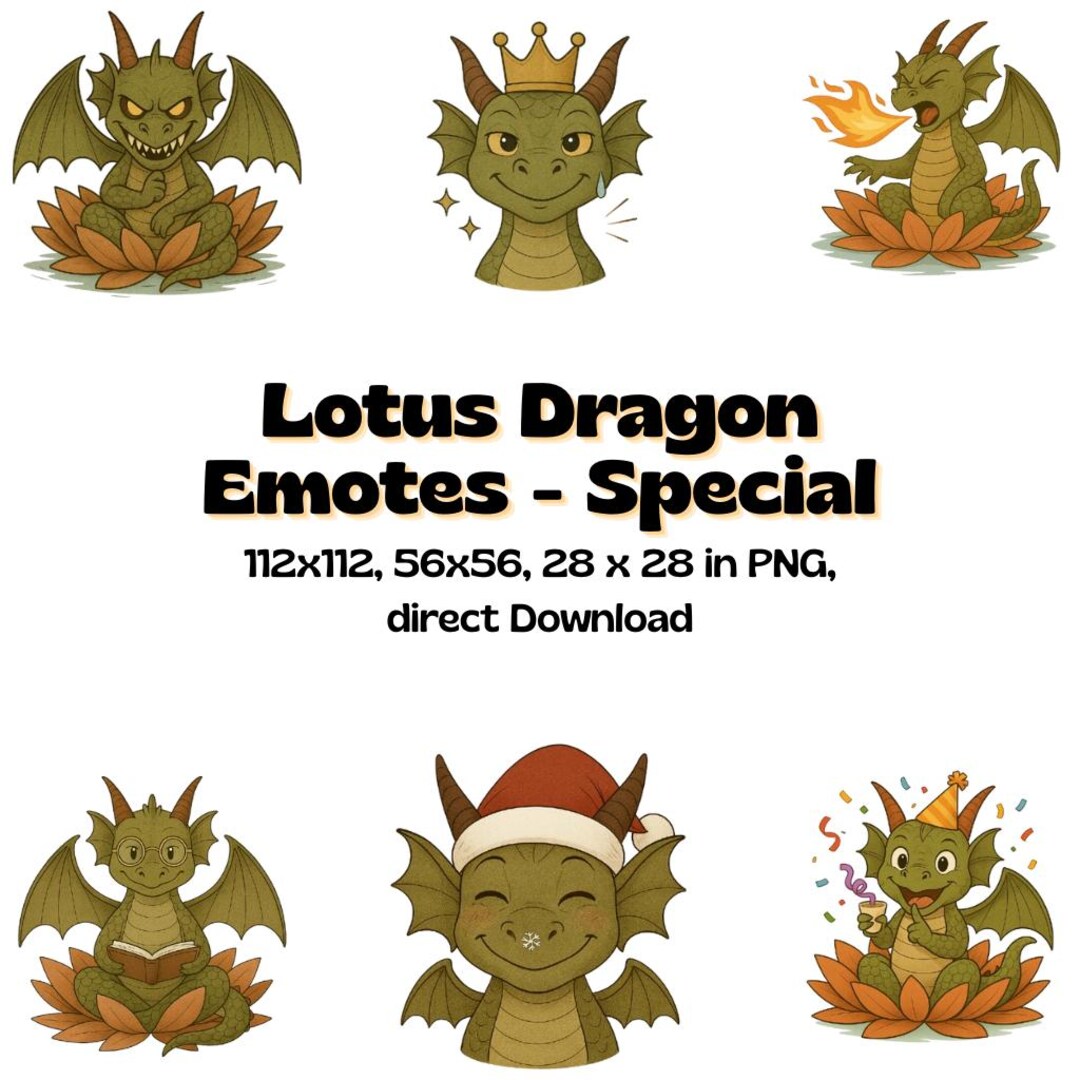 Lotus Dragon 23 Emotes Special Pack–meditating Dragon PNG Set for ...