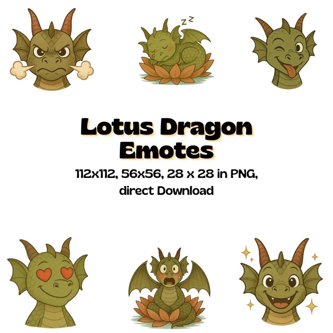 Lotus Dragon 38 Emotes – Meditating Dragon PNG Set for Twitch, Discord ...