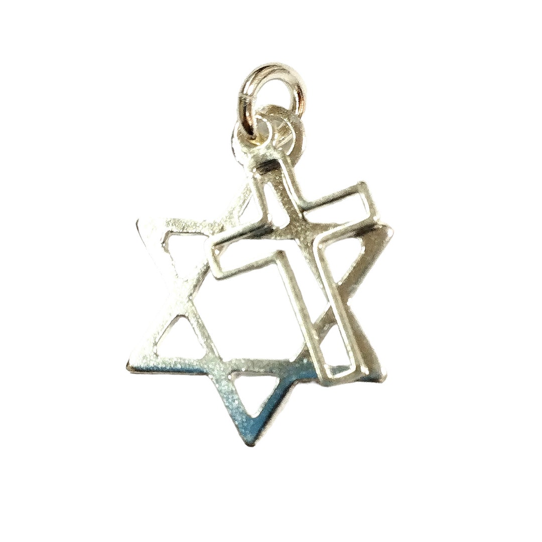 Messianic Star of David and Cross Two Charms Pendant - Real Sterling ...