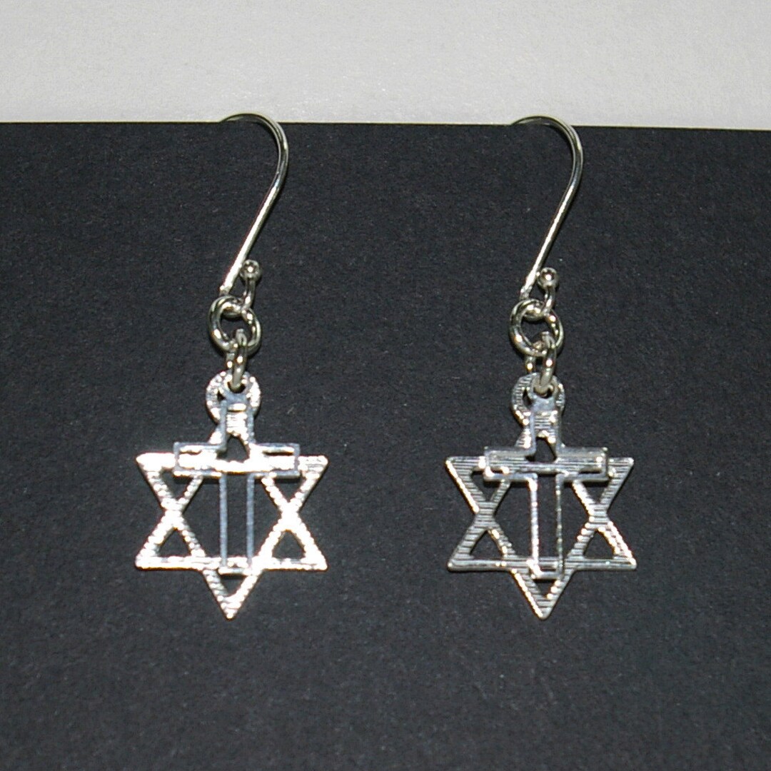 Messianic Star of David and Cross Two Charms EARRINGS Real - Etsy
