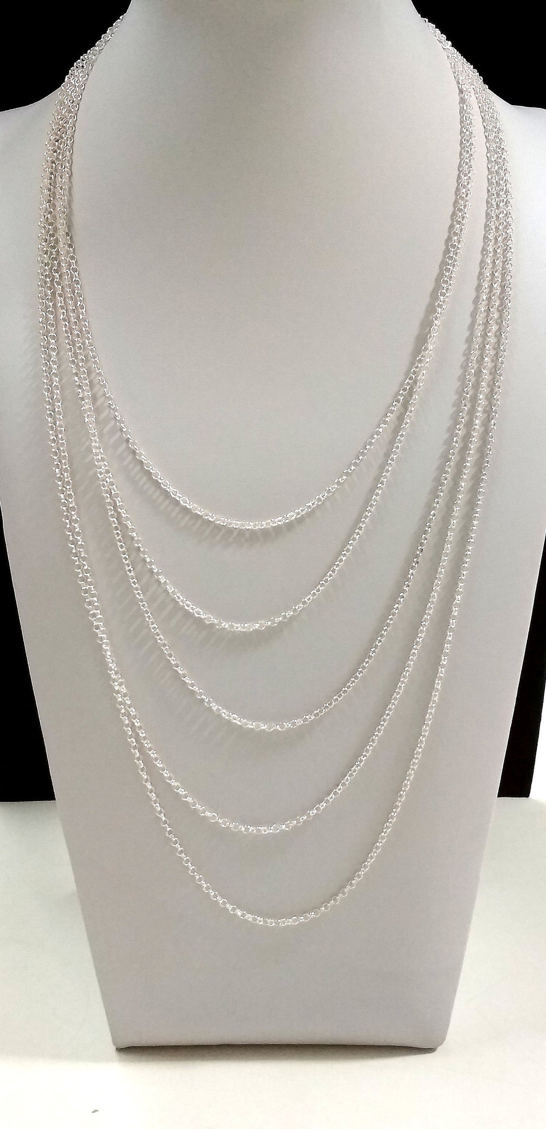 Layered 5 STRANDS NECKLACE 925 Sterling Silver 2.2mm Rolo / Belcher ...