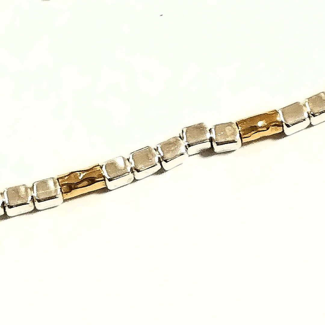 Two Tone BRACELET, ANKLET, NECKLACE 925 Sterling Silver 3mm Cube Beads ...