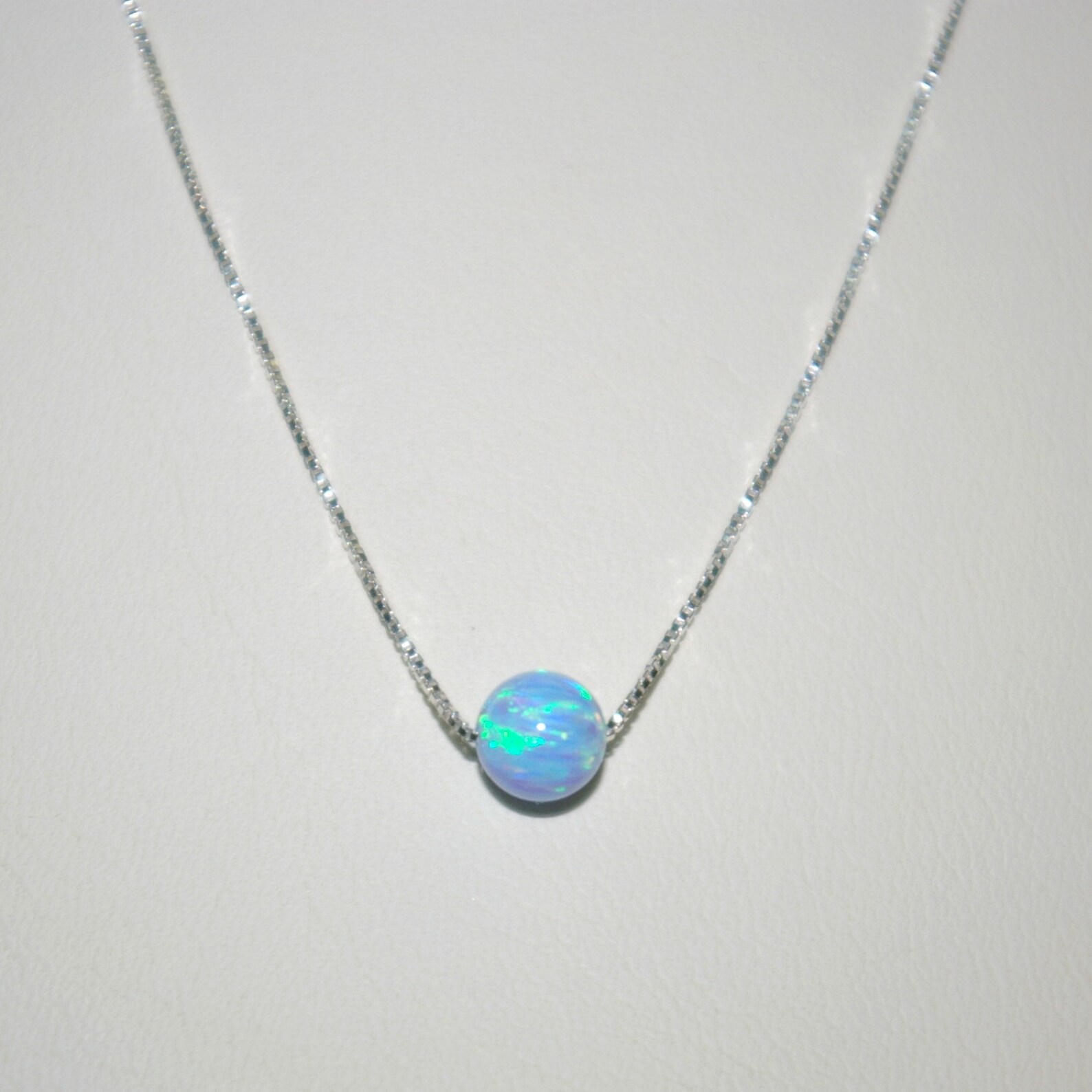 Sterling Silver 925 Fine BOX Chain With 6mm Light BLUE OPAL - Etsy
