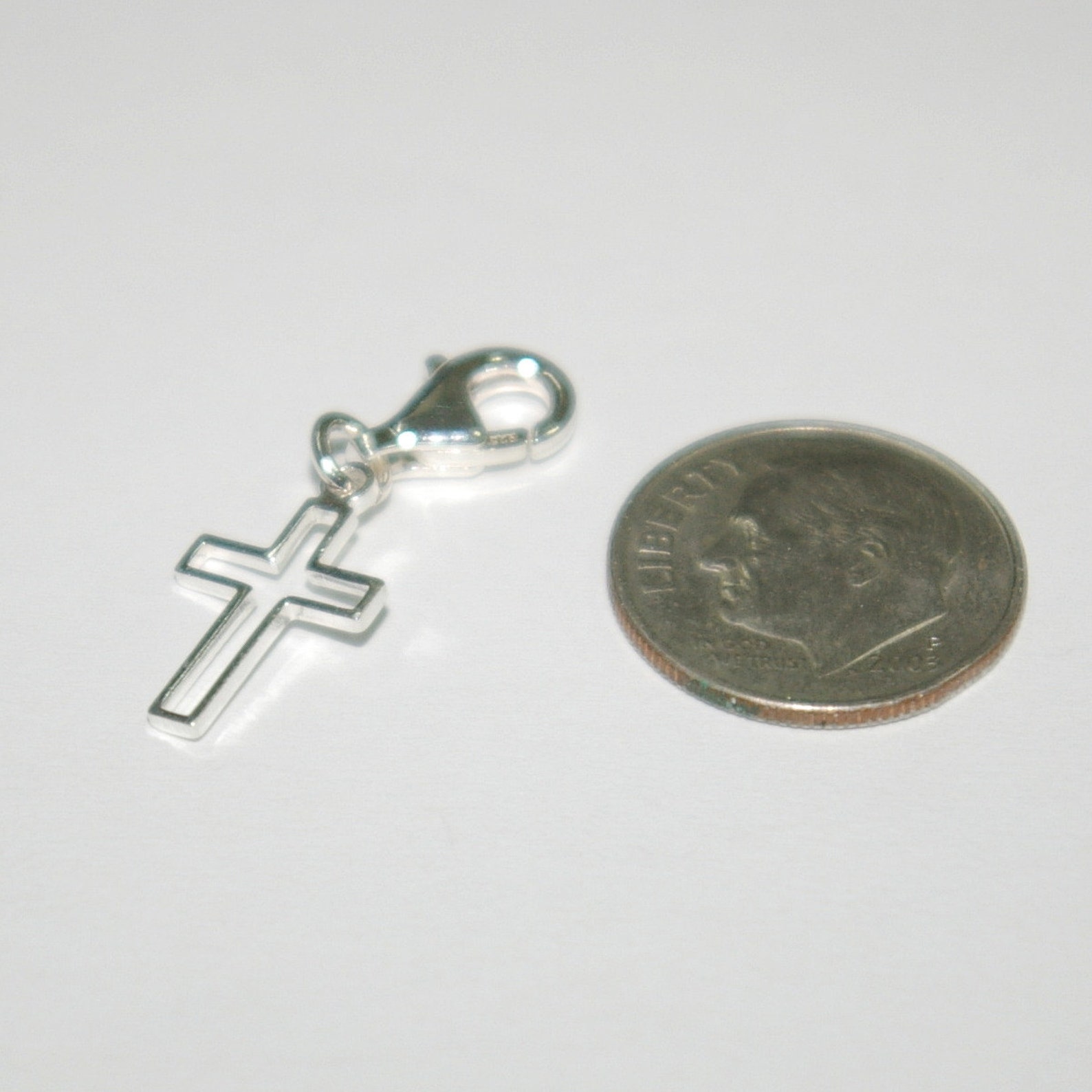 Sterling Silver 925 14mm Cut Out CROSS Clip on Charm Pendant With 11mm ...