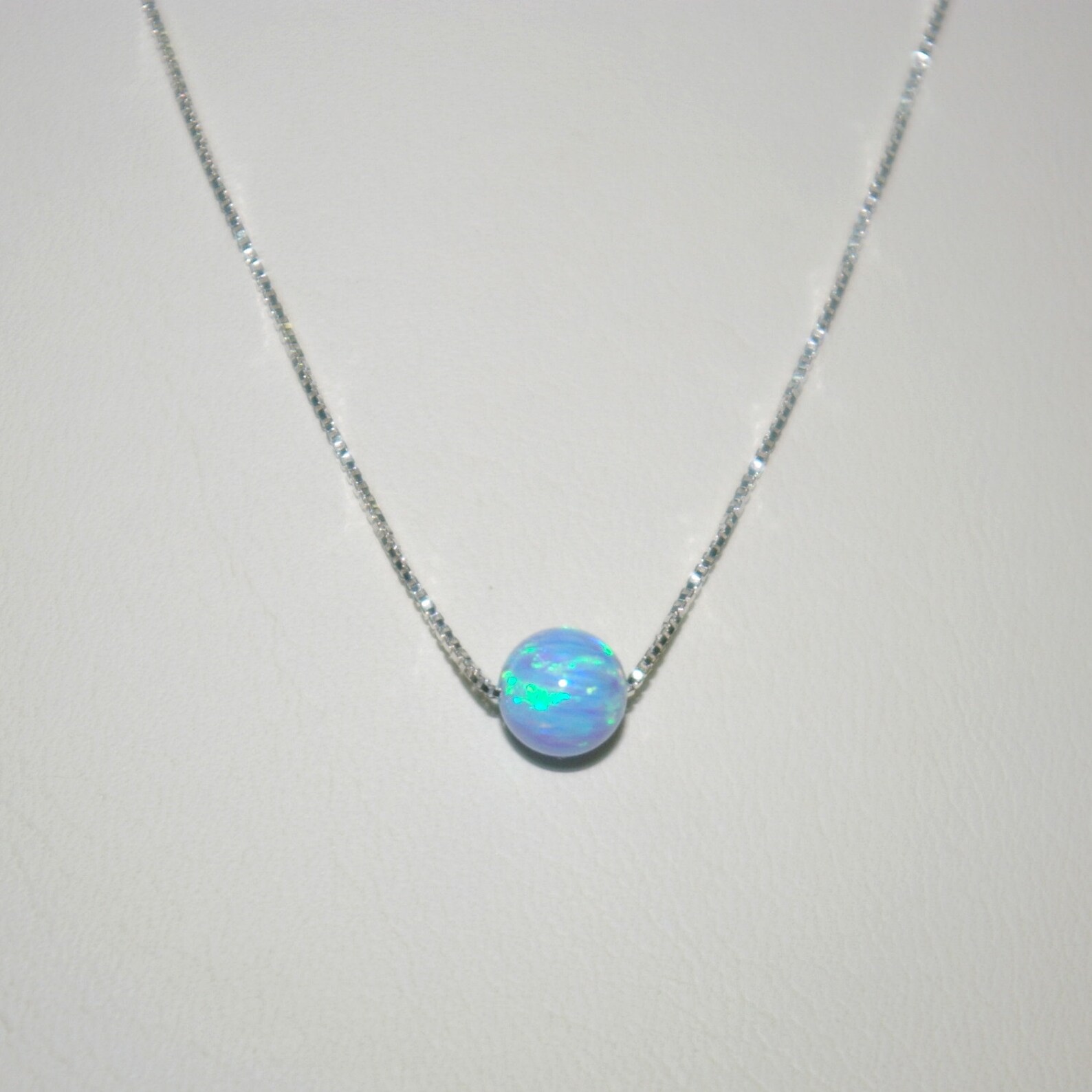 Sterling Silver 925 Fine BOX Chain With 6mm Light BLUE OPAL - Etsy