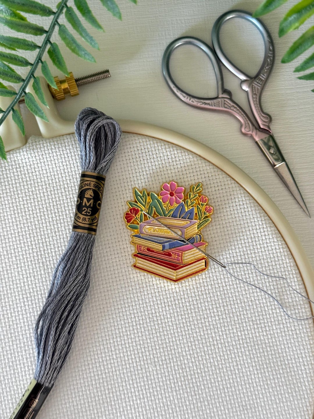 Floral Book Stack Needle Minder | Needle Keep | Needlepoint | Cross ...