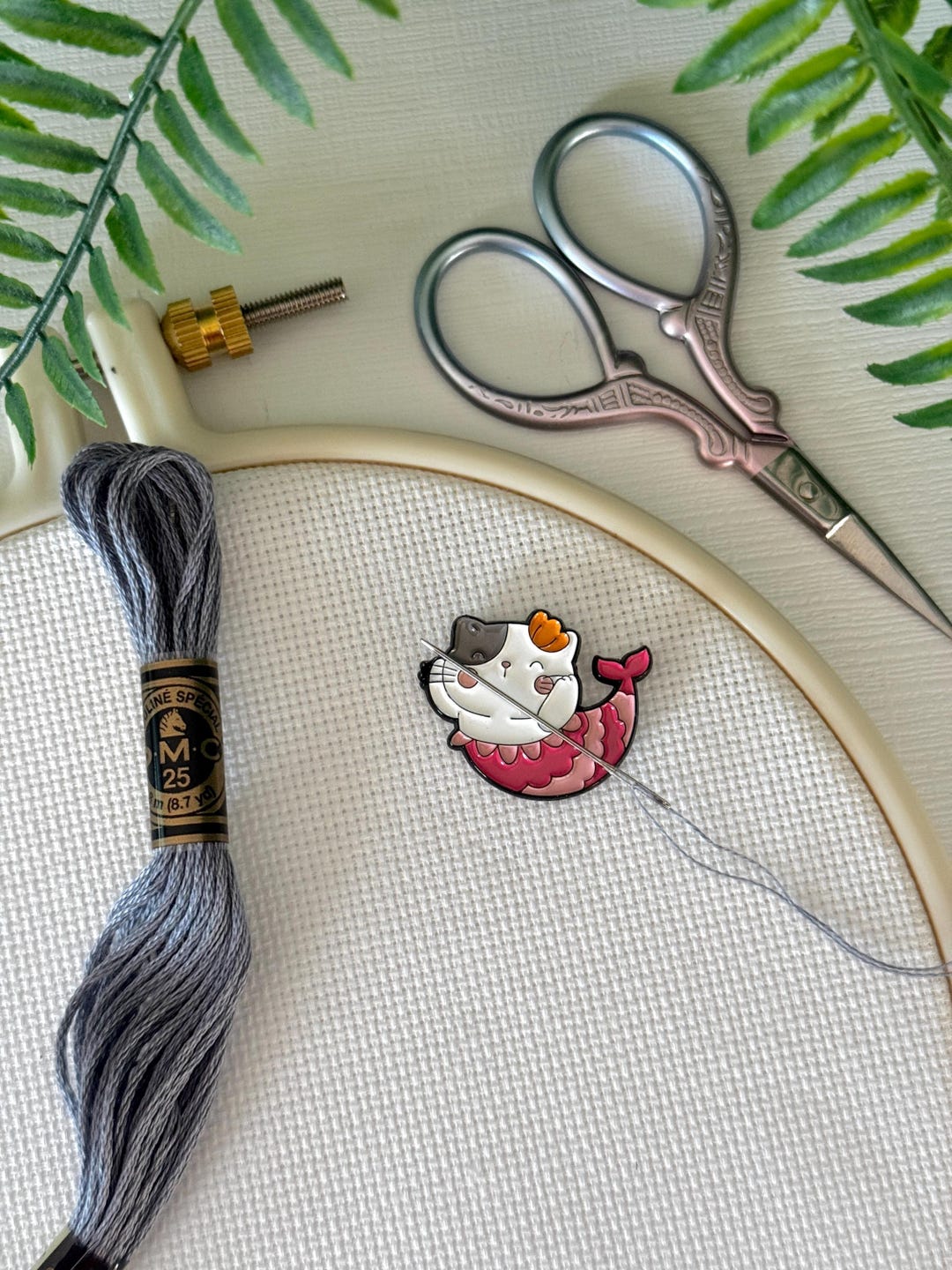 Pink Mermaid Kitty Needle Minder | Needle Keep | Needlepoint | Cross ...
