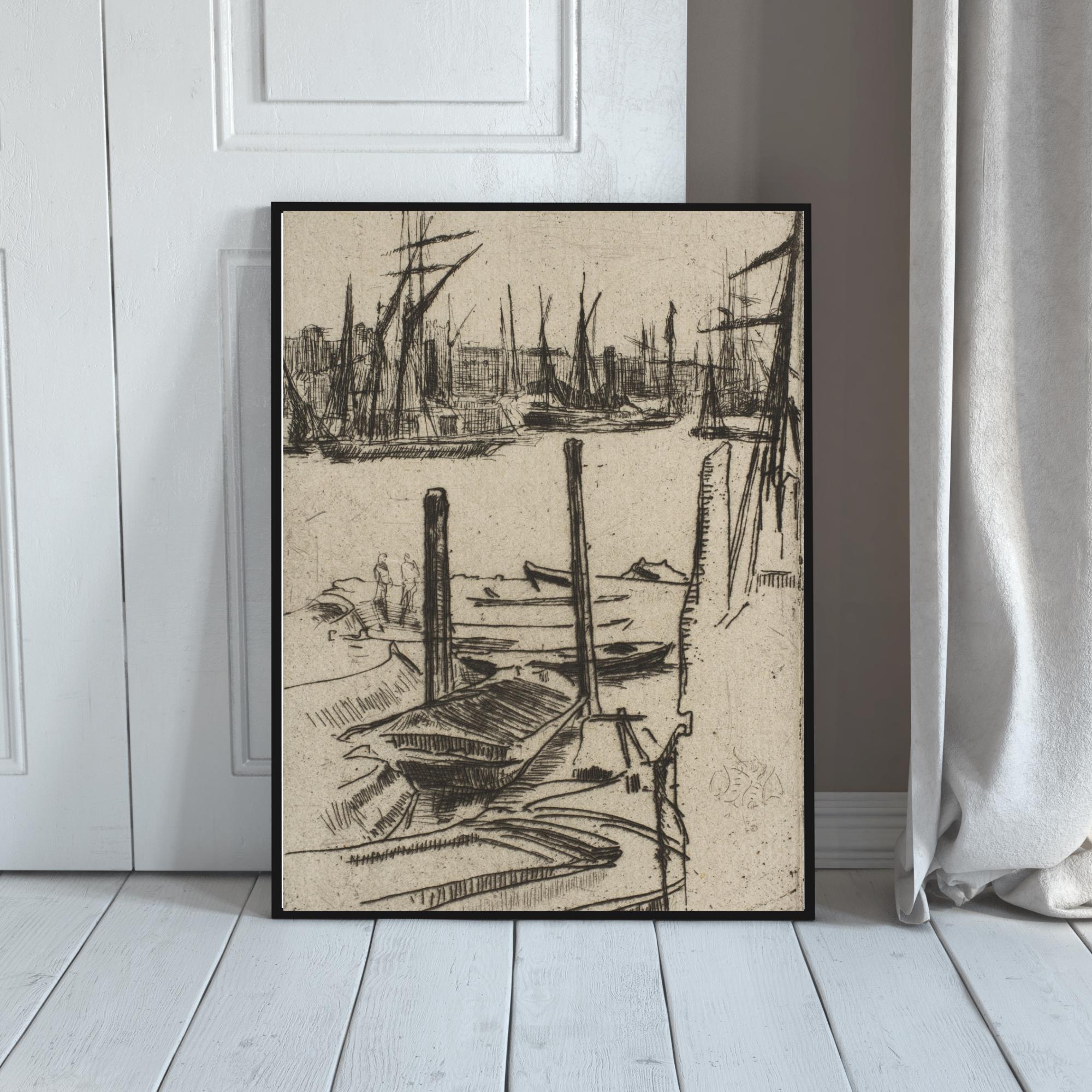 Nautical Landscape Sketch Print: Coastal Boat Scene (digital Download ...