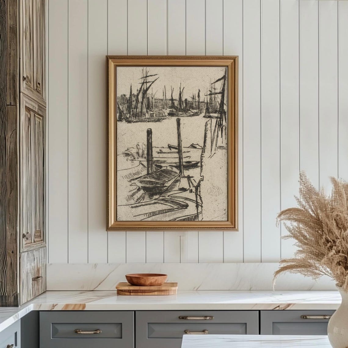 Nautical Landscape Sketch Print: Coastal Boat Scene (digital Download ...