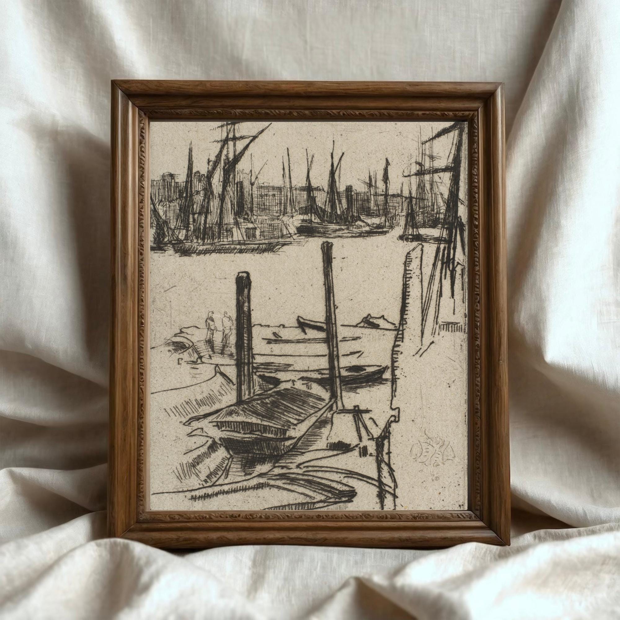 Nautical Landscape Sketch Print: Coastal Boat Scene (digital Download ...