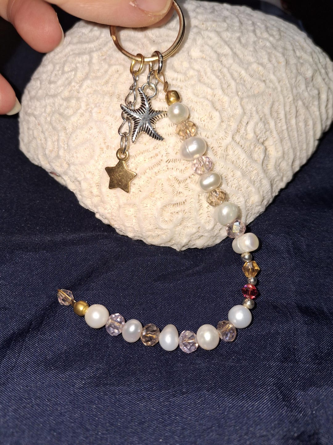 Freshwater Pearls, With Pink and Tan Crystal Beads, and Starfish Charm ...