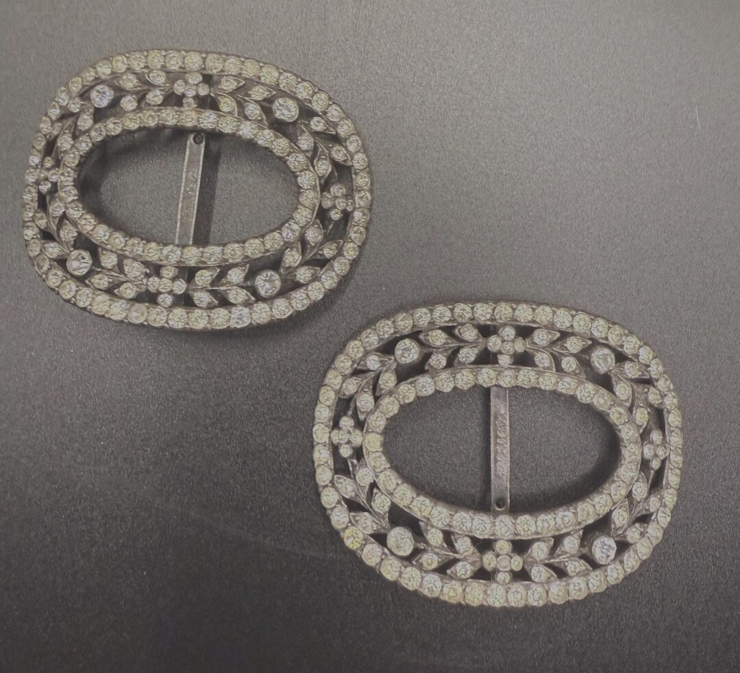 Antique Victorian Style Pair Silver Shoe Buckles With Rhinestones or ...