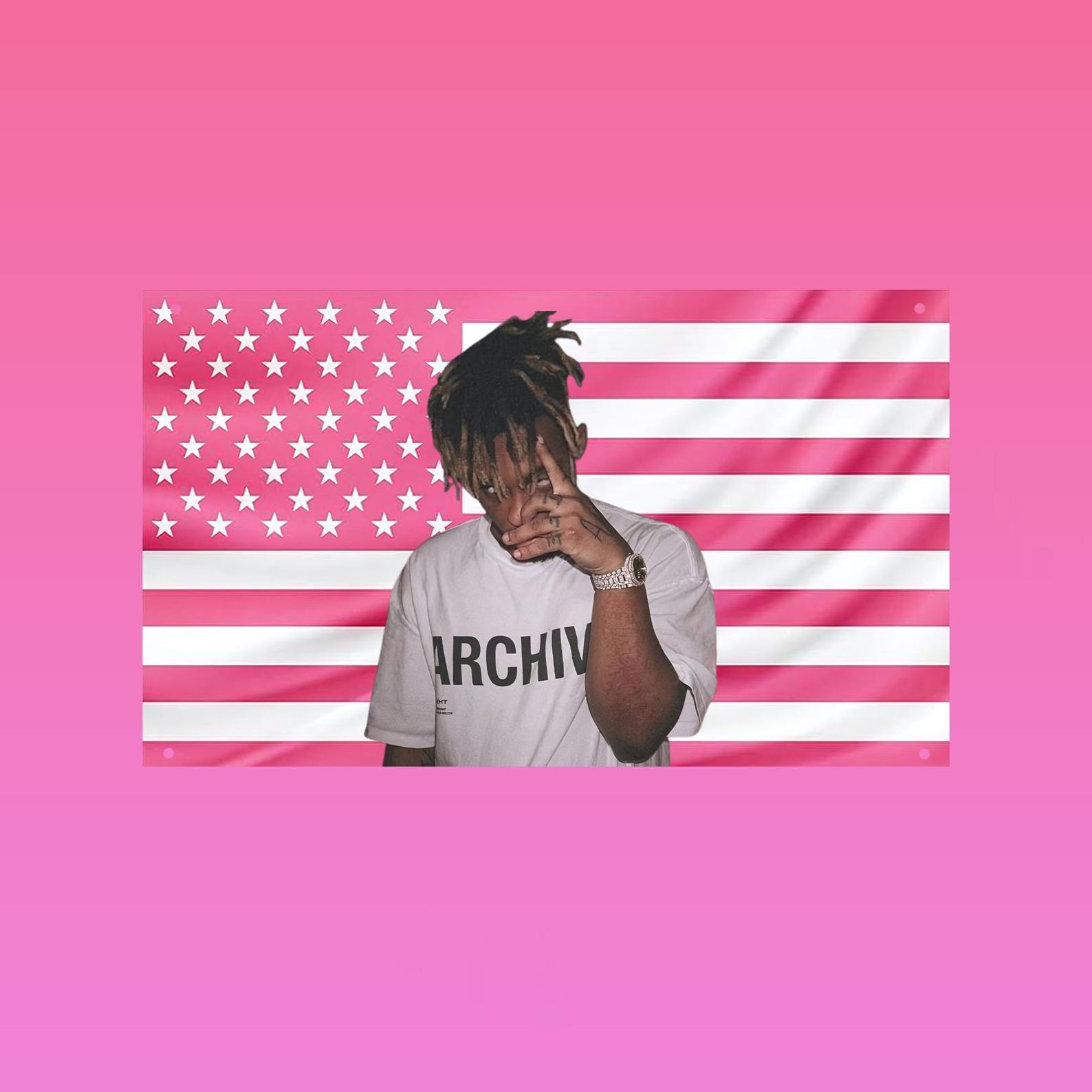Juice WRLD Pink American Flag | 999 LLJW Tribute Banner | Rapper Wall ...