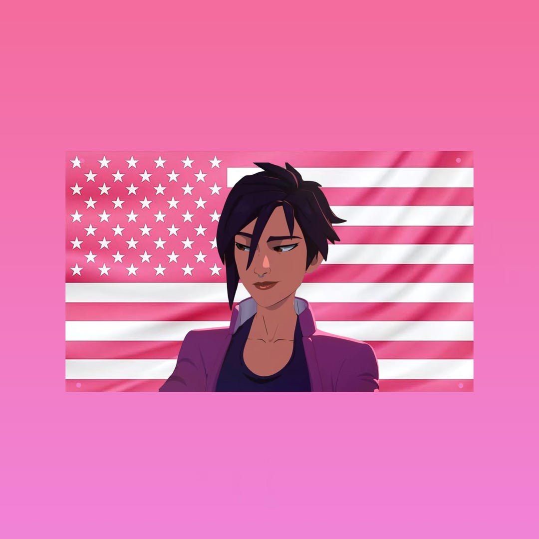 Invisgal Dispatch Flag | Courtney Hero Pink Flag | Gamer Girl Wall Art ...