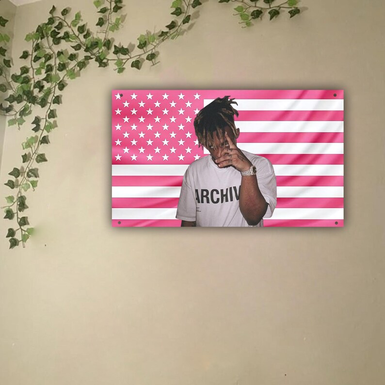 Juice WRLD Pink American Flag | 999 LLJW Tribute Banner | Rapper Wall ...