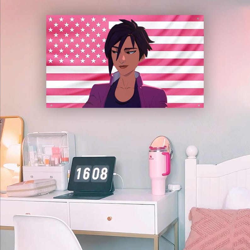 Invisgal Dispatch Flag | Courtney Hero Pink Flag | Gamer Girl Wall Art ...