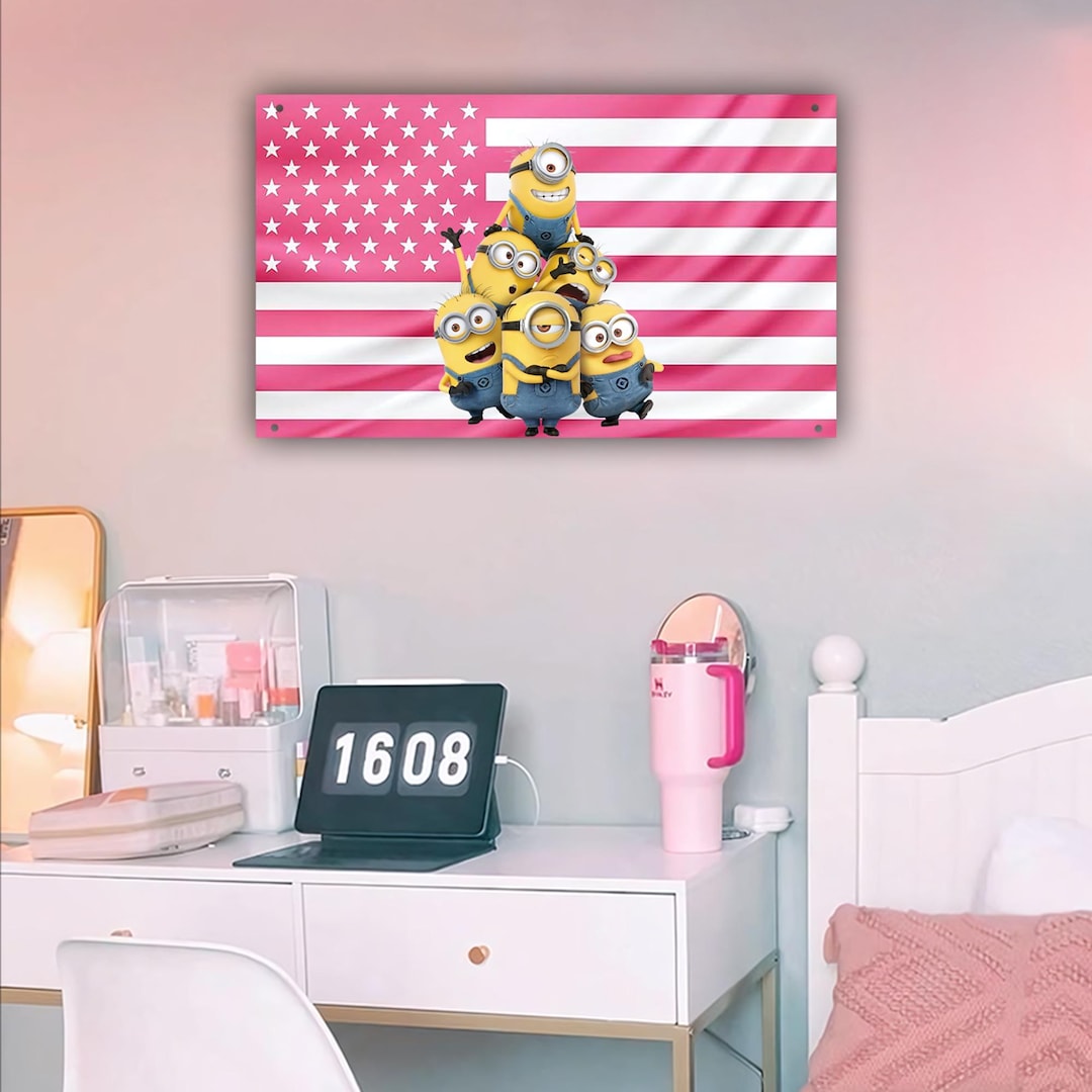 Minions Flag | Funny Cartoon Pink American Flag | Despicable Me Room ...