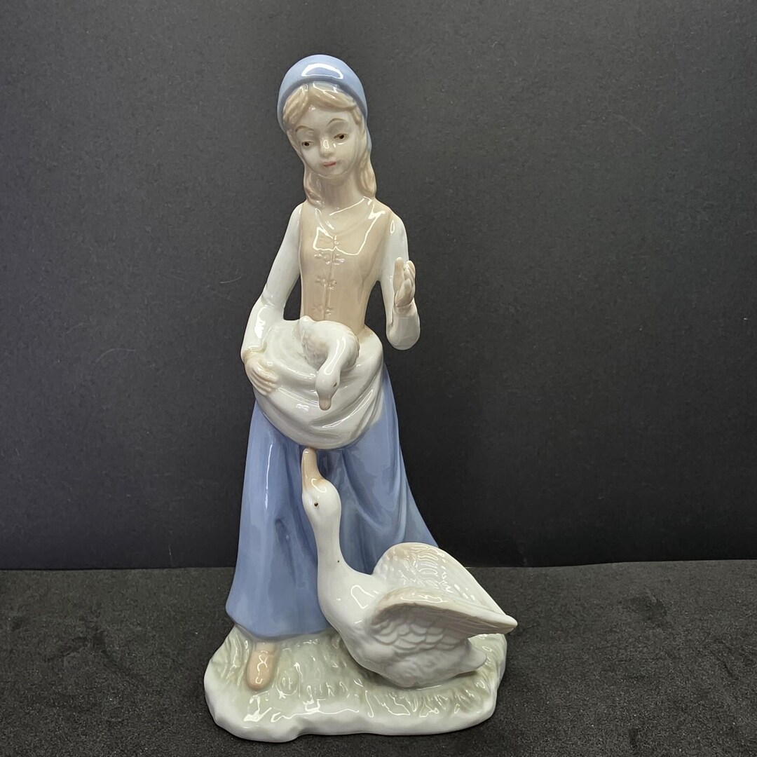 WEBB Porcelain Girl With Goose Shepherdess Collectible Figurine Vintage ...