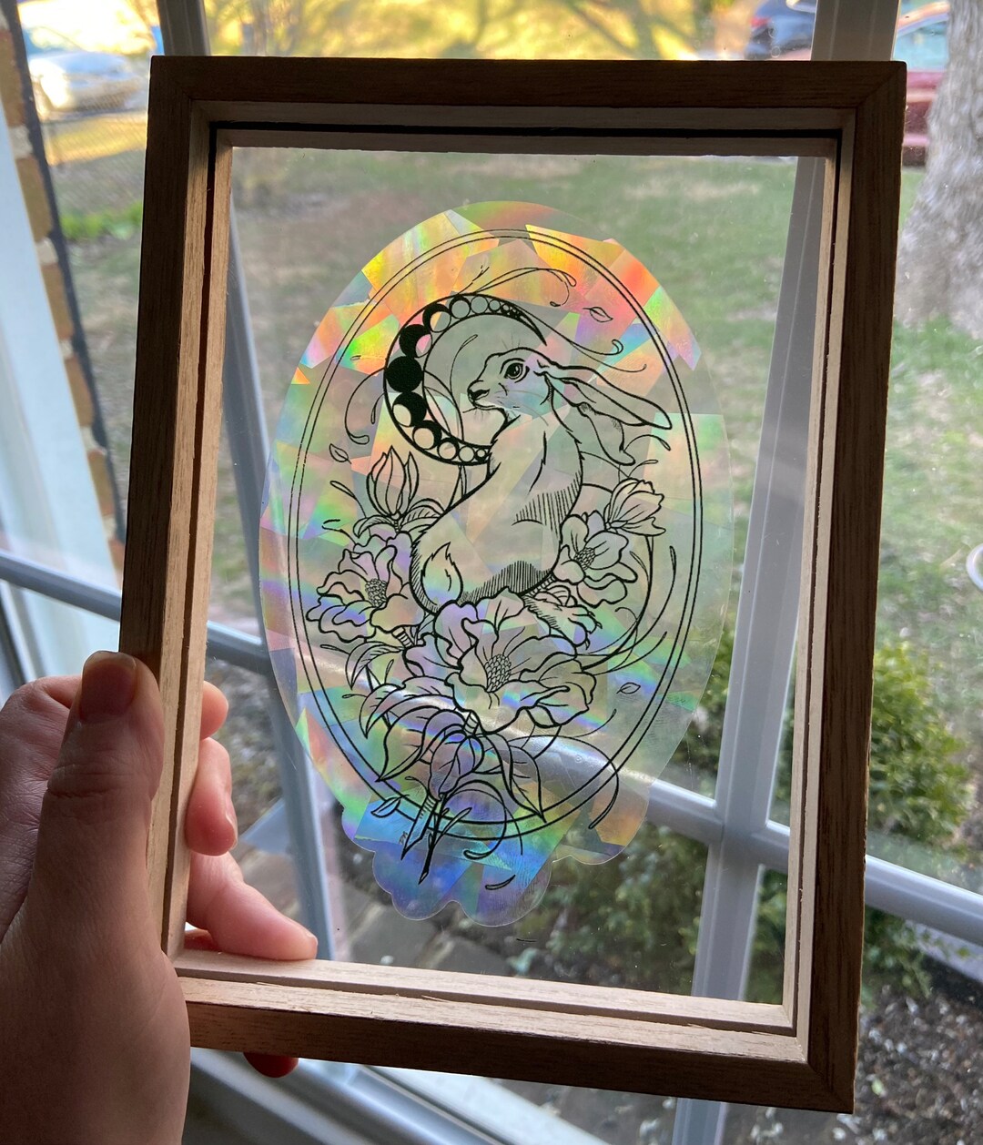 Hare Suncatcher Sticker, Rabbit Window Sticker, Rainbow Maker Decal ...