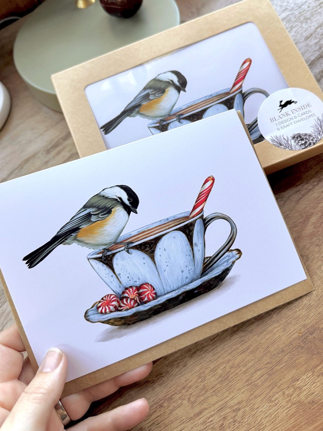 Bird Christmas Card, Original Art, Peppermint Mocha Christmas, Xmas ...