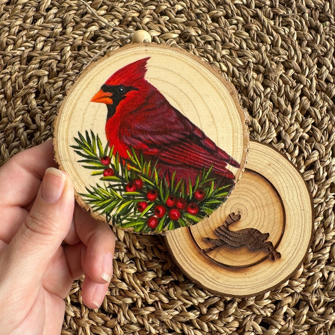 Cardinal Wood Slice Ornament, Bird Painting, Bird Ornament - Etsy
