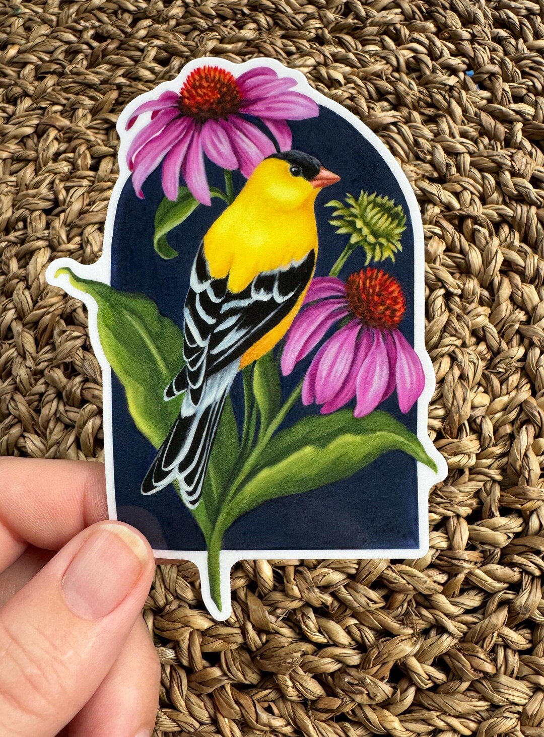 Goldfinch and Coneflower Vinyl Sticker, Waterproof Waterbottle Decal ...