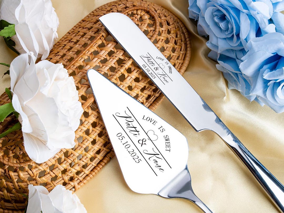 Personalized Wedding Cake Knife Set: Engraved Stainless Steel Bridal ...