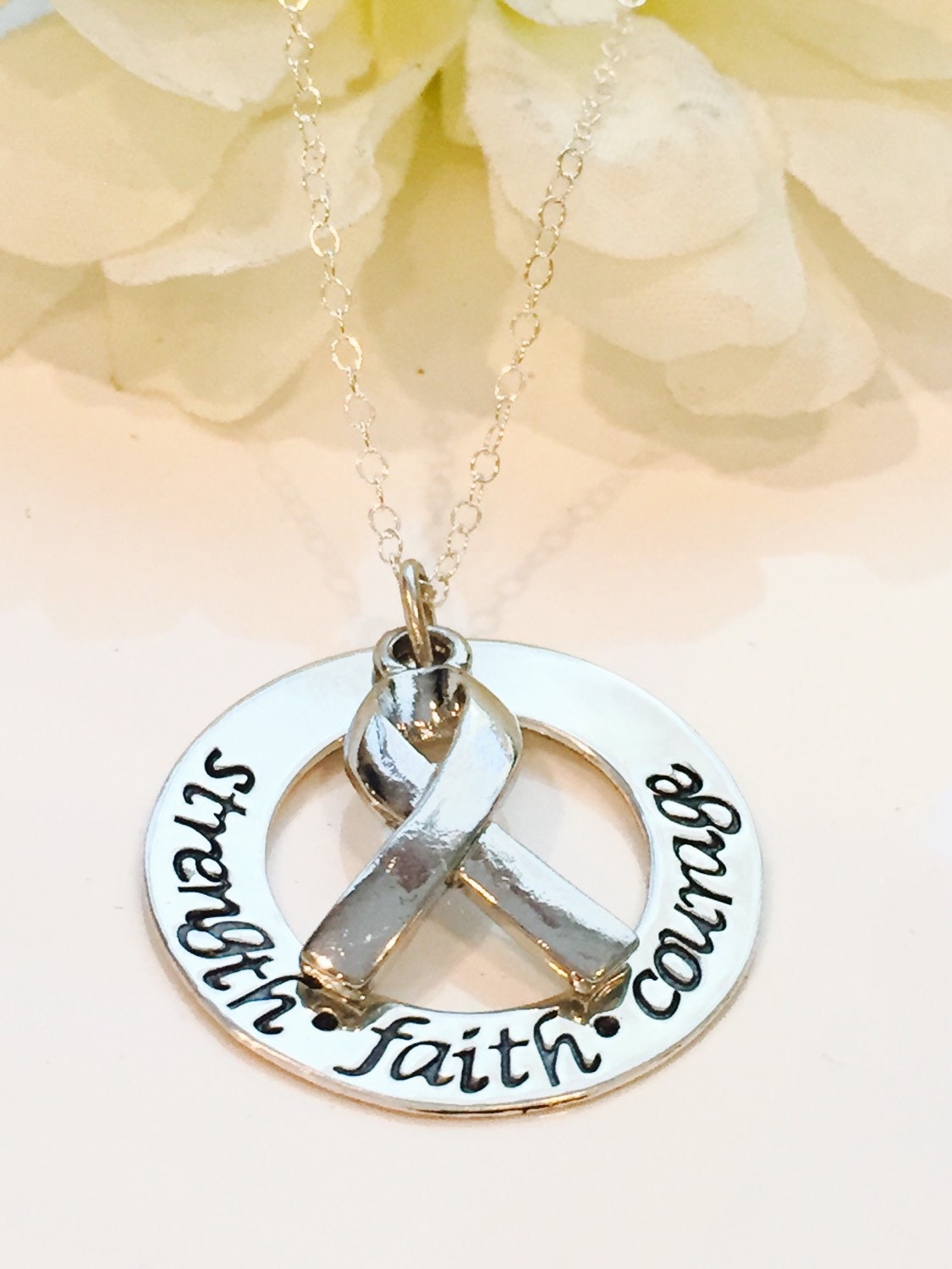 Hand Stamped Cancer Awareness Necklace Cancer Necklace-breast - Etsy