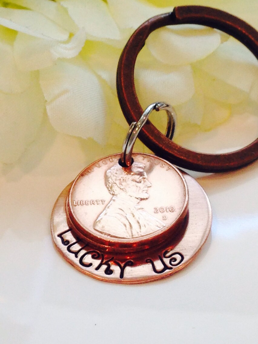 Hand Stamped Lucky Us Copper Penny Key Chain With Years of - Etsy