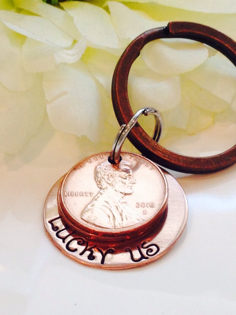 Hand Stamped Lucky Us Copper Penny Key Chain With Years of Pennies ...